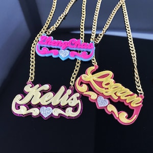 Personalized Acrylic Necklace, Custom Name Necklace, Colorful Nameplate ...