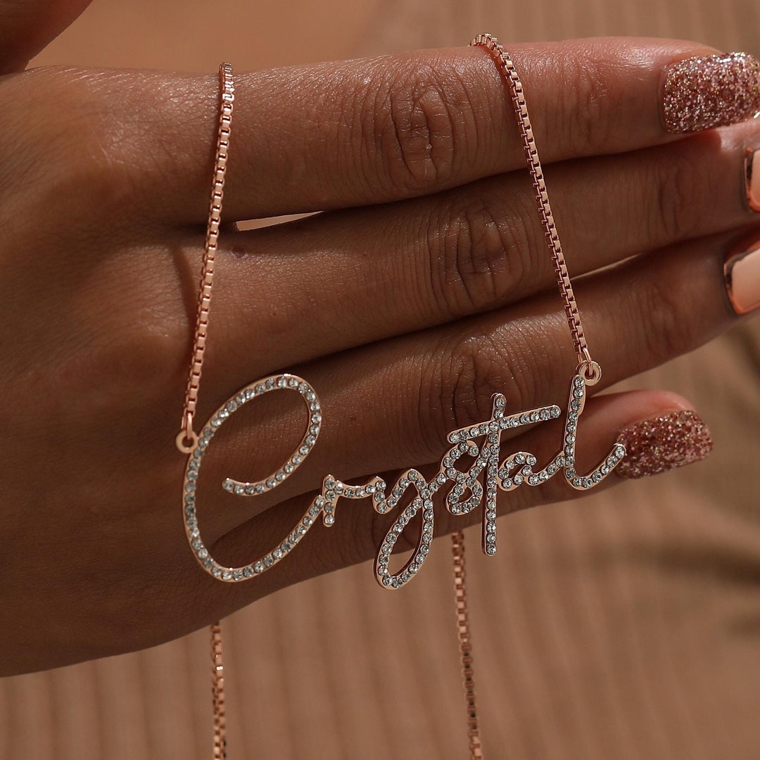 Personalized Diamond Necklace, Custom Name Necklace, Diamond Name Plate ...