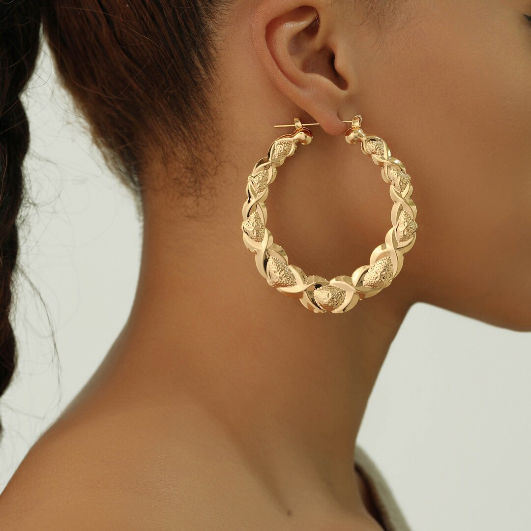 Snake Pattern Hoop Earrings | Gold Chunky Hoop Earrings 60 Mm ...