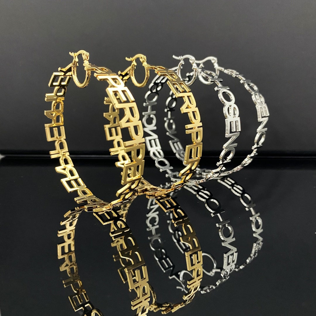 Custom Letter Hoop Earrings, Personalized Earring, Gold Name Earrings ...