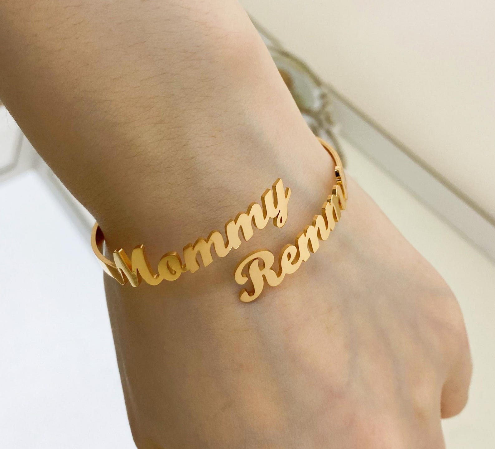 Custom Two Name Bangle: 18K Gold Personalized Bracelet - Etsy