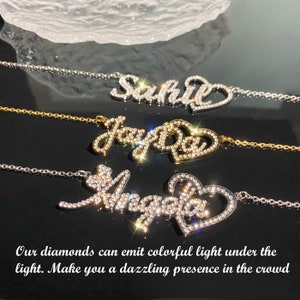Script Diamond Name Necklace: Personalized Bling Nameplate With Heart ...