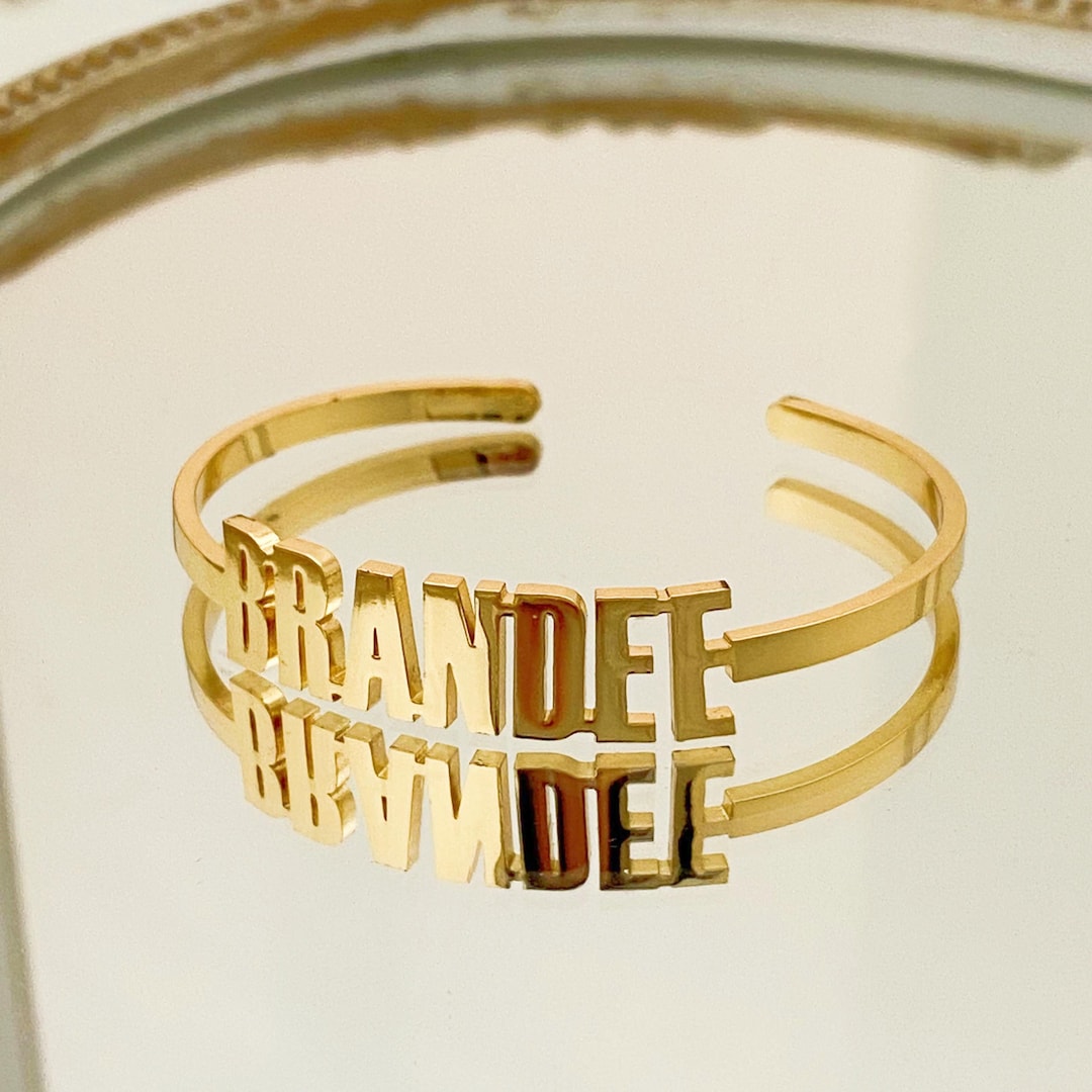 Personalized Name Bangle 14K, Custom Name Bangle, Nameplate Bangle ...