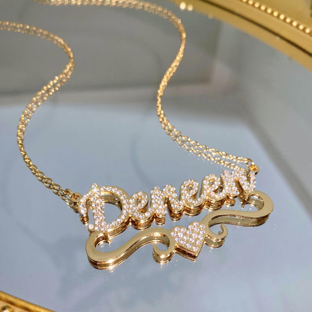 Custom Diamond Name Necklace, Gold Name Necklace, Script Name Necklace ...