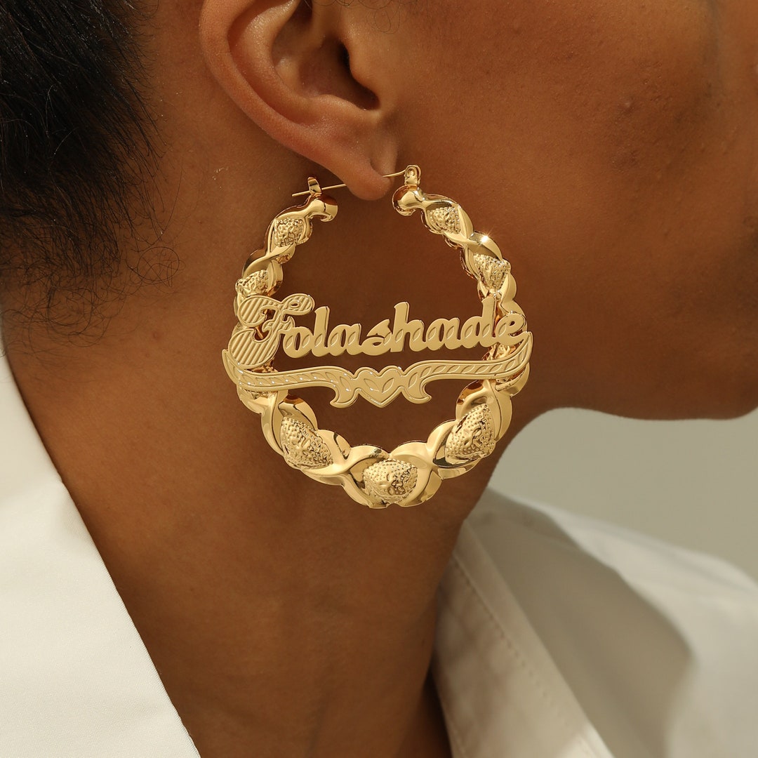 XO Hoop Name Earrings, Custom Name Earrings, Gold Nameplate Earrings ...