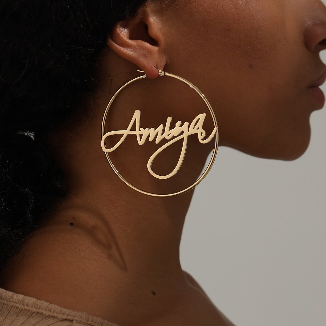 Custom Name Hoop Earrings: Personalized Nameplate Hoops Gold ...