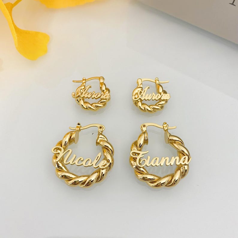 Custom Name Hoop Earrings: 14K Gold Personalized Jewelrym Kids Mini ...