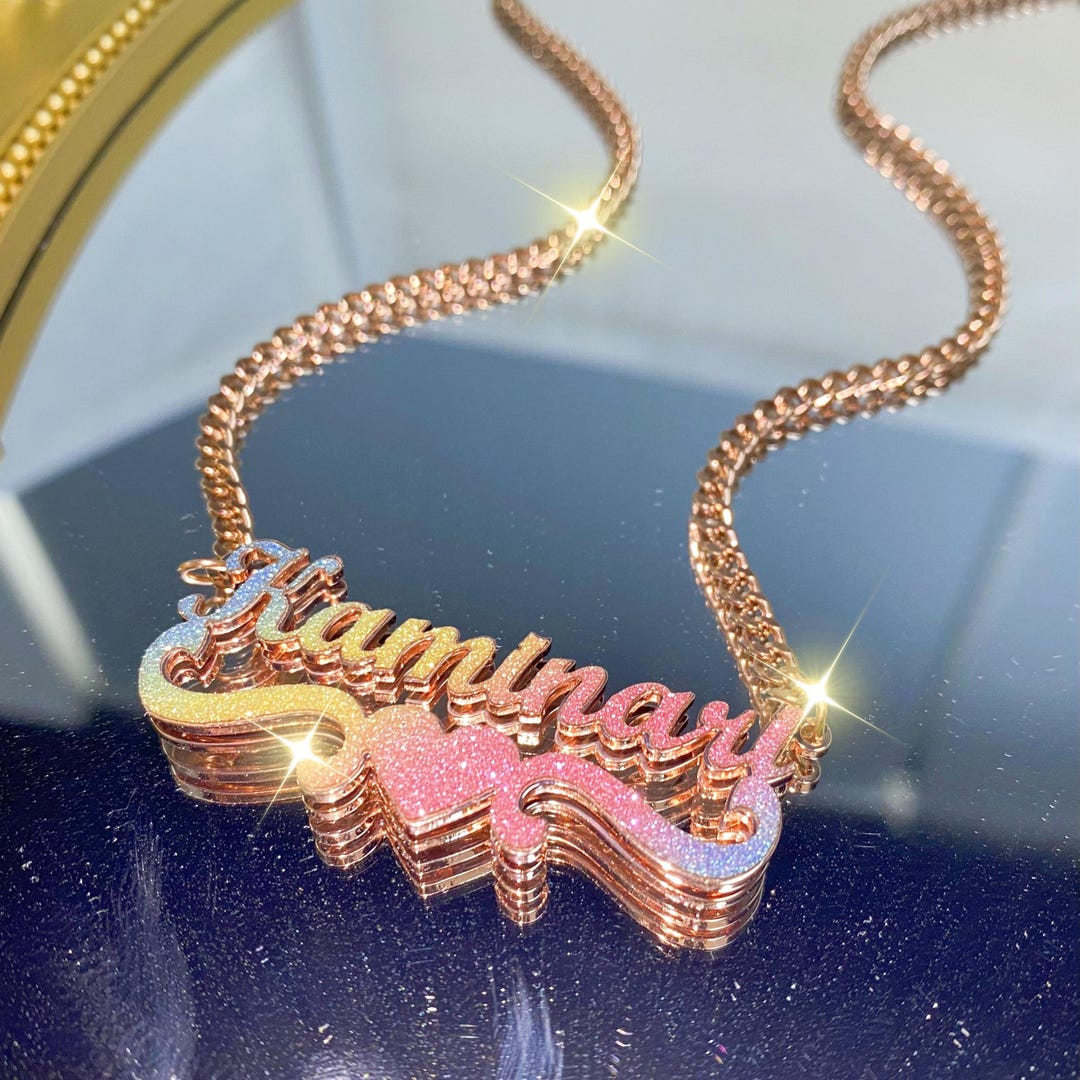 Custom Double Name Necklace: Bling Color Nameplate, 14k Gold ...
