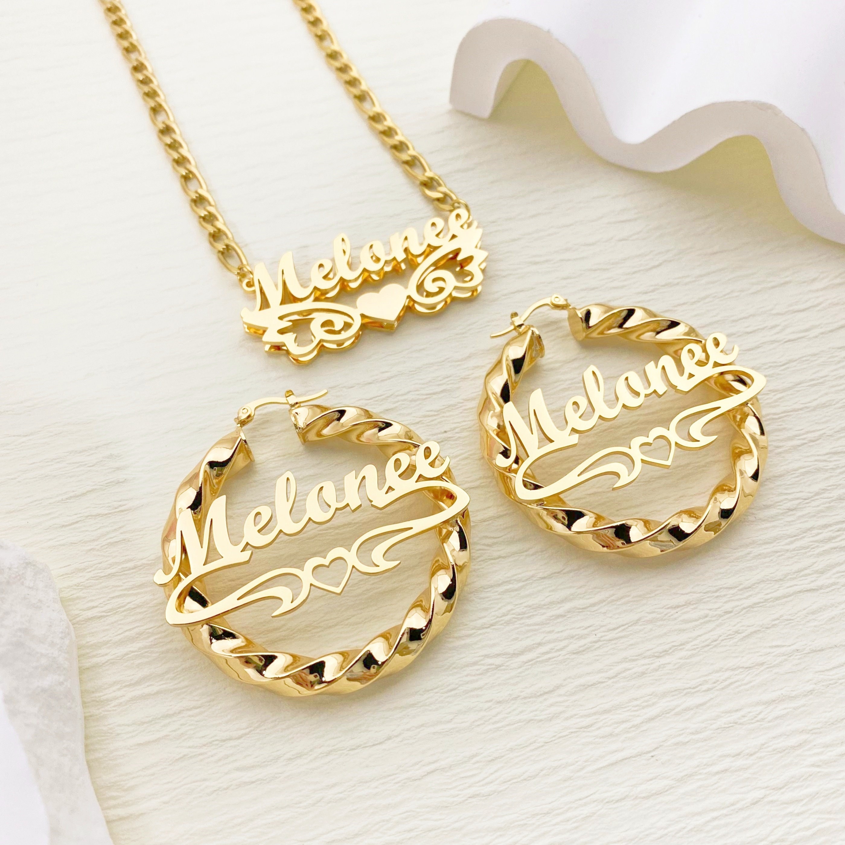 Personalized Name Earrings and Necklace Set: Custom Nameplate Jewelry ...