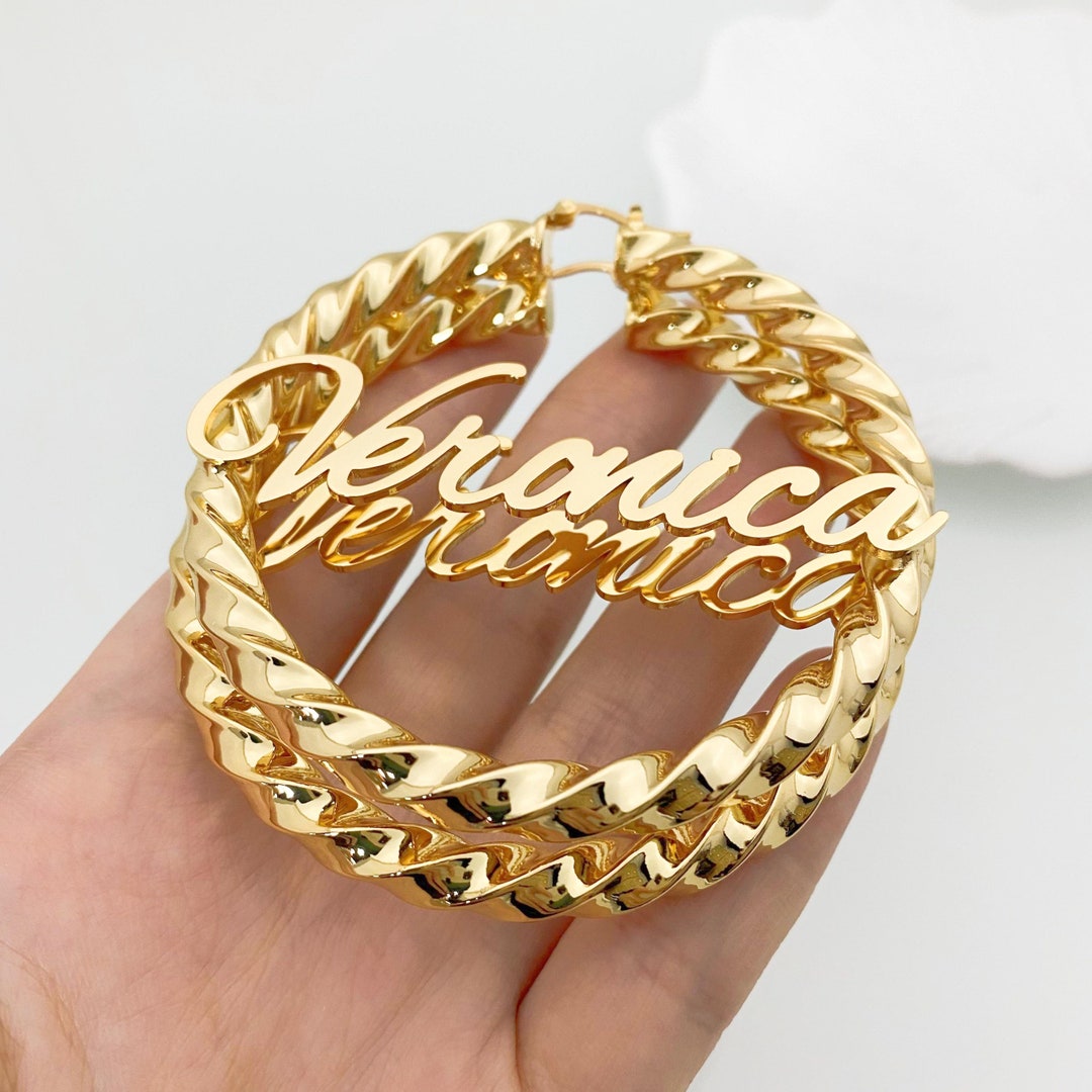 Custom Name Hoop Earrings: 14K Gold Personalized Twist Hoops, Jewelry ...