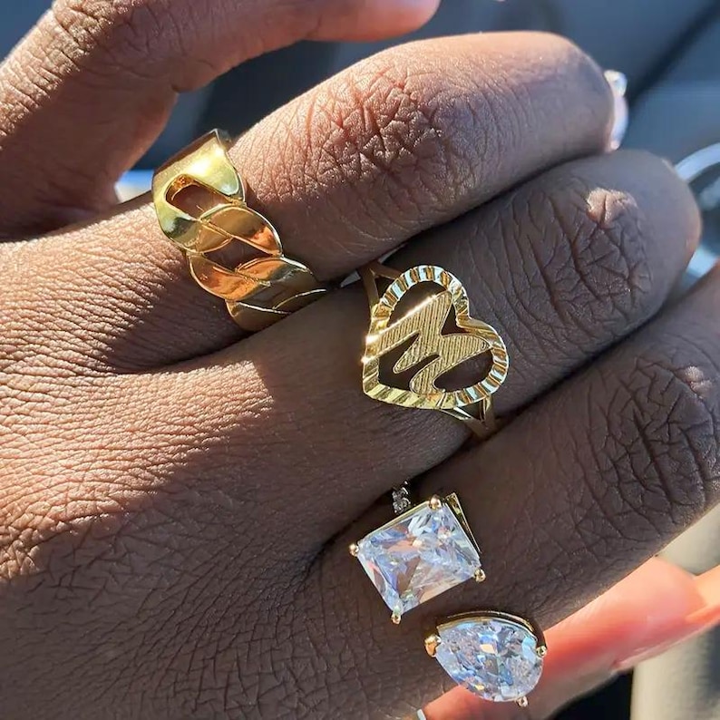 Personalized Name Plate Ring: 3D Gold Custom Letter Ring - Etsy