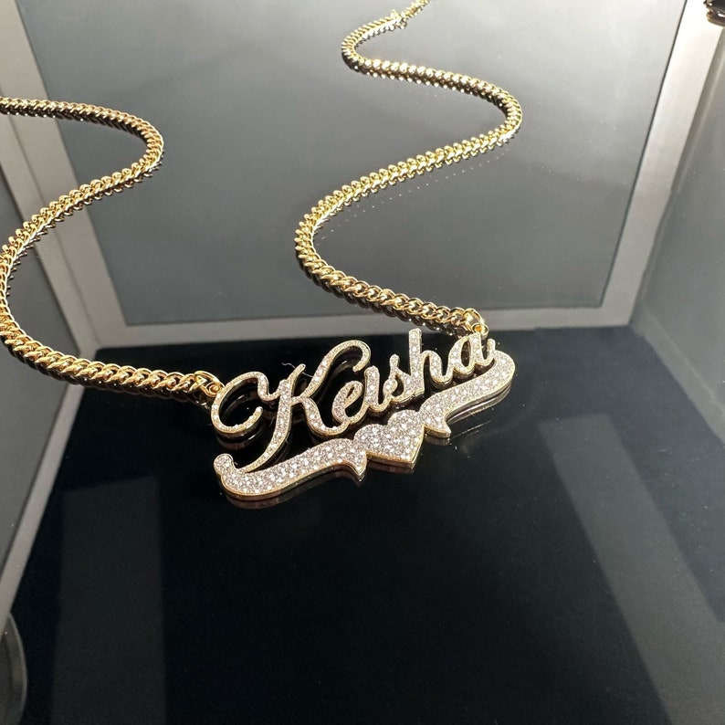 Custom Bling Nameplate Necklace Set: Personalized Name Pendant & Bamboo ...