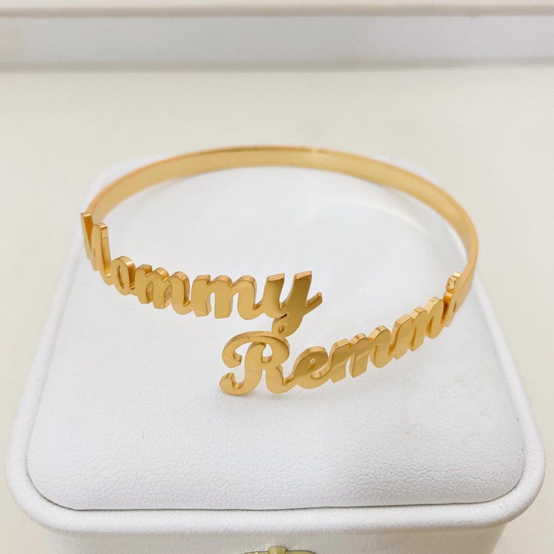 Custom Two Name Bangle: 18K Gold Personalized Bracelet - Etsy