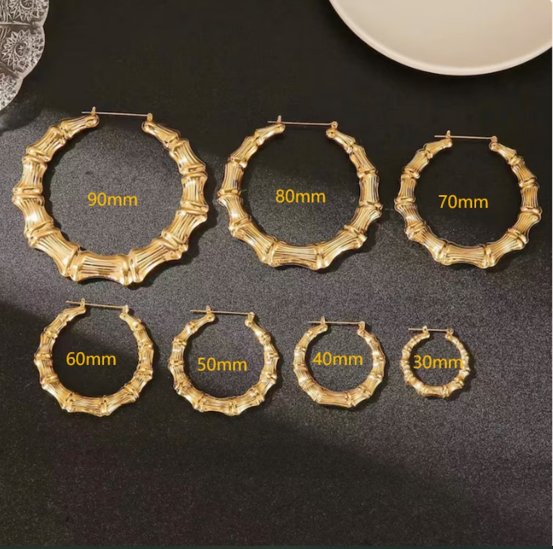 Custom Name Bamboo Earrings, Personalized Hoop Earrings 18K Gold, Large ...