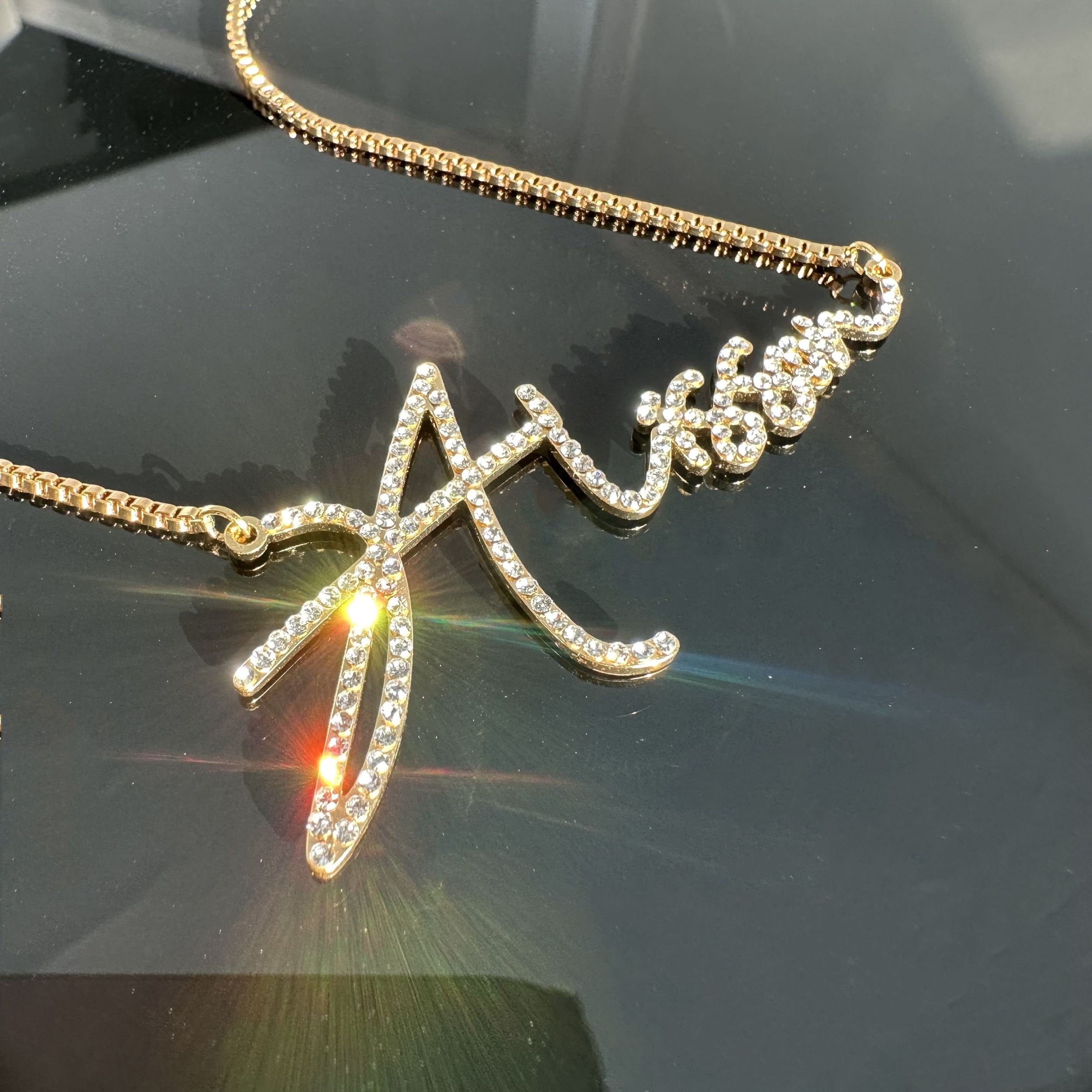 Bling Diamond Nameplate Necklace, Custom Script Name Necklace,bling ...