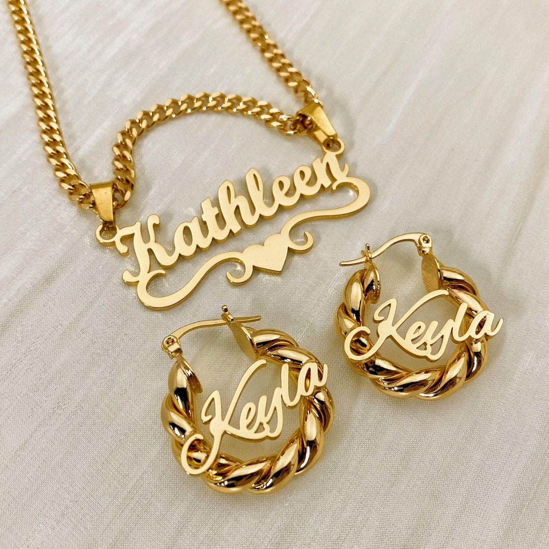 Custom Jewelry Set for Girl, Personalized Nameplate Earrings Neckalce ...
