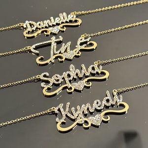 Script Diamond Name Necklace: Dainty Bling Nameplate, Personalized ...