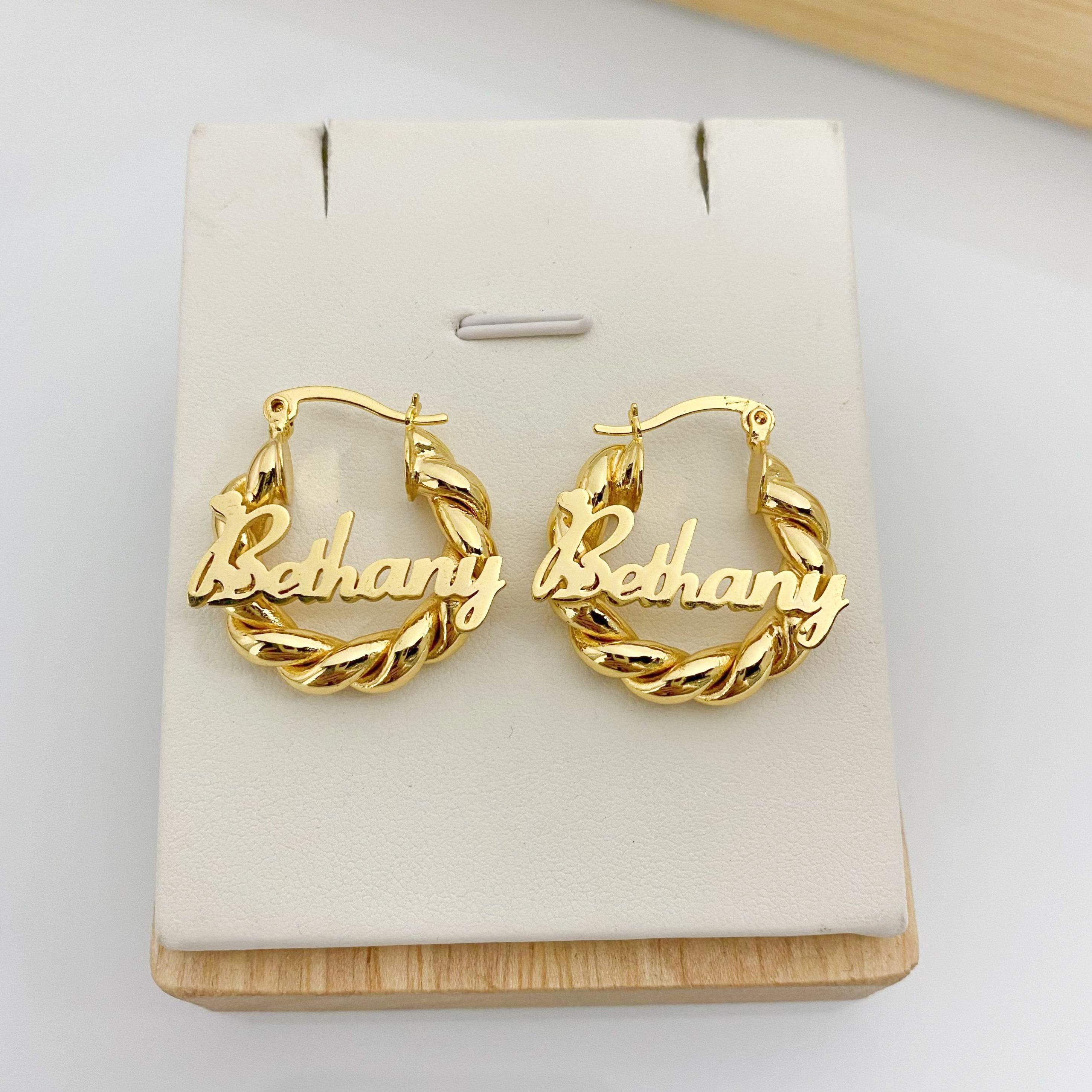 Custom Name Hoop Earrings: Mini Hoops, Personalized Gold Jewelry Gift ...