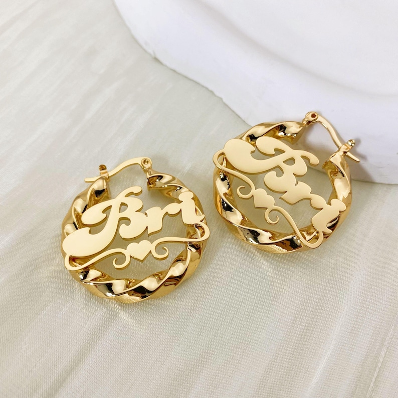 14K Gold Custom Name Hoop Earrings: Dainty Twist Hoops, Personalized ...