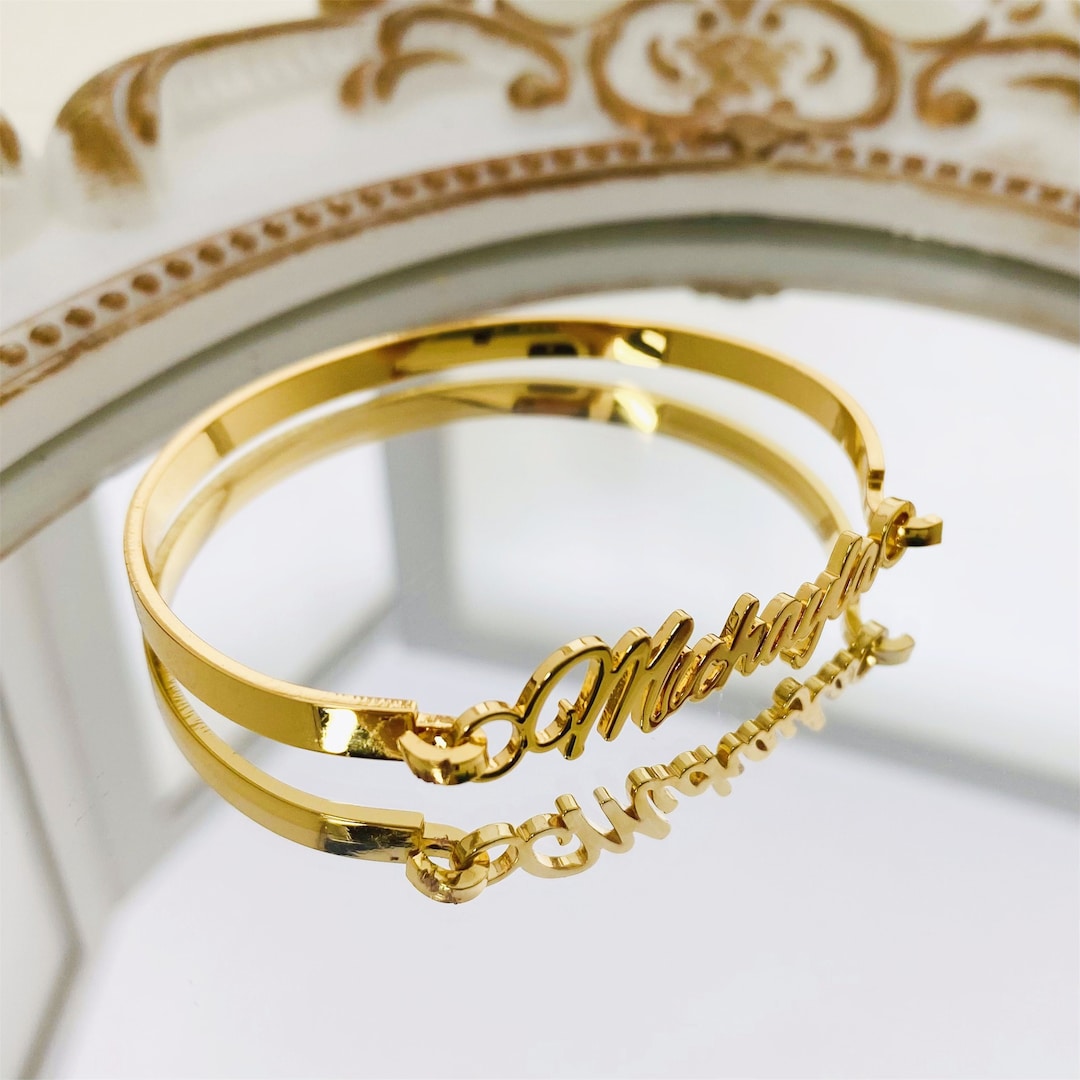 Personalized Name Bangle: Custom Nameplate Bangle, 18K Gold - Etsy
