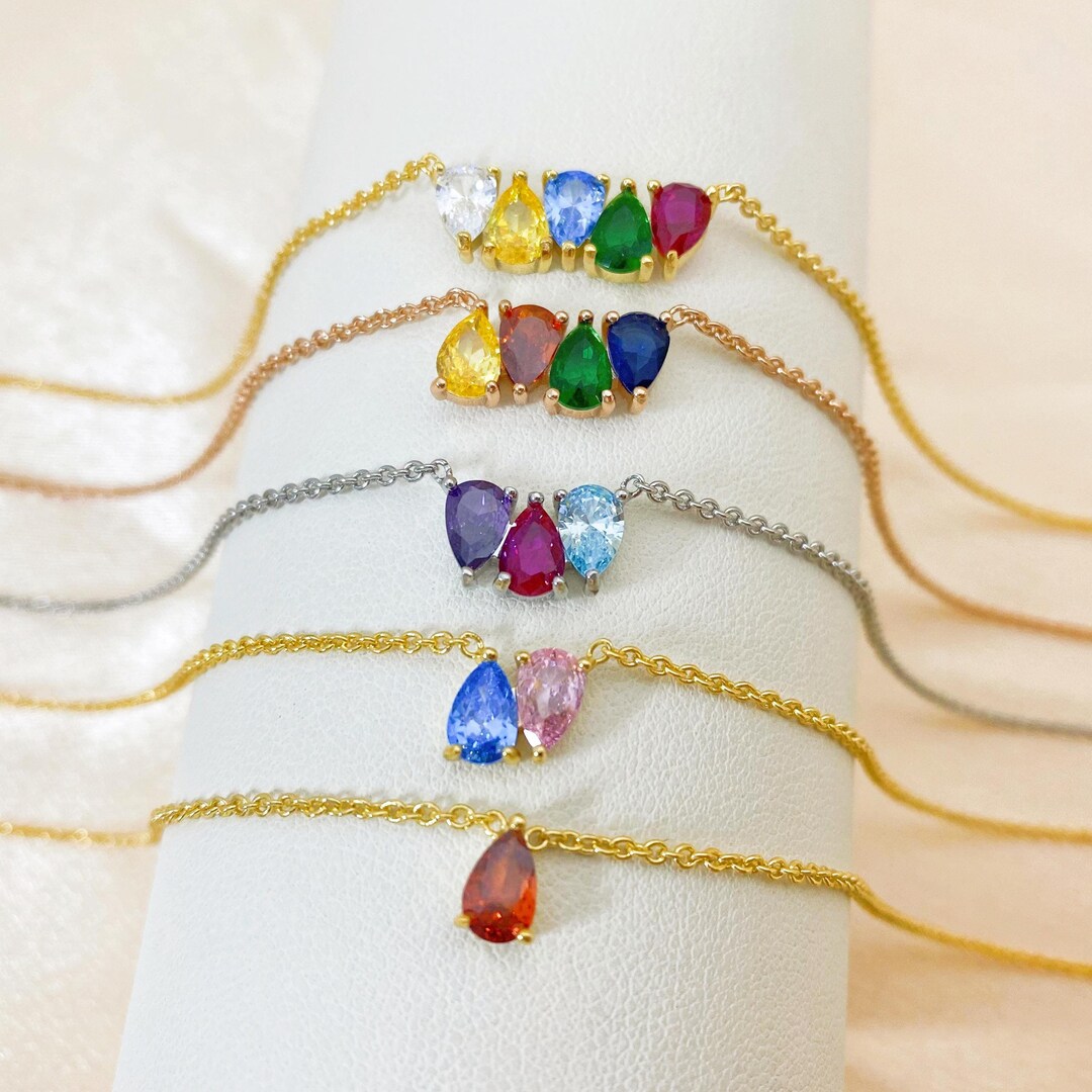Dainty Multiple Teardrop Birthstone Necklace: Gold, Silver, Rose Gold ...