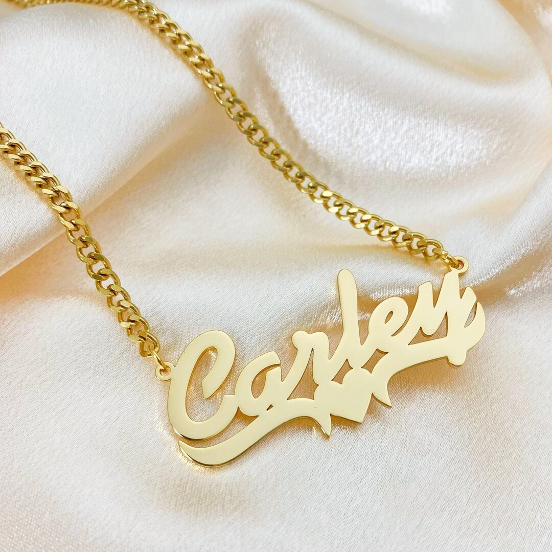 Custom Name Plate Necklace, Personalized Neckalce 18K Gold, Heart Name ...