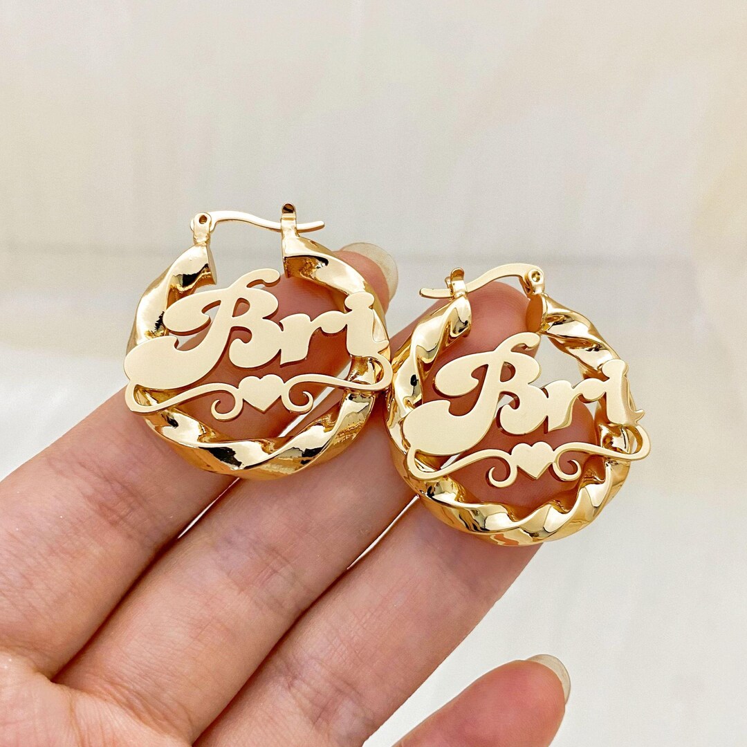 14K Gold Custom Name Hoop Earrings: Dainty Twist Hoops, Personalized ...