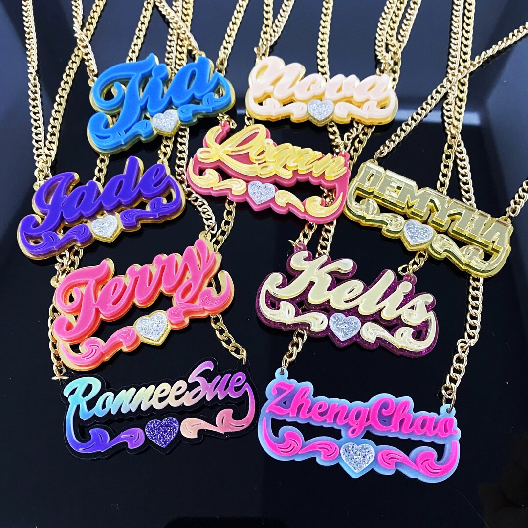 Personalized Acrylic Necklace, Custom Name Necklace, Colorful Nameplate ...