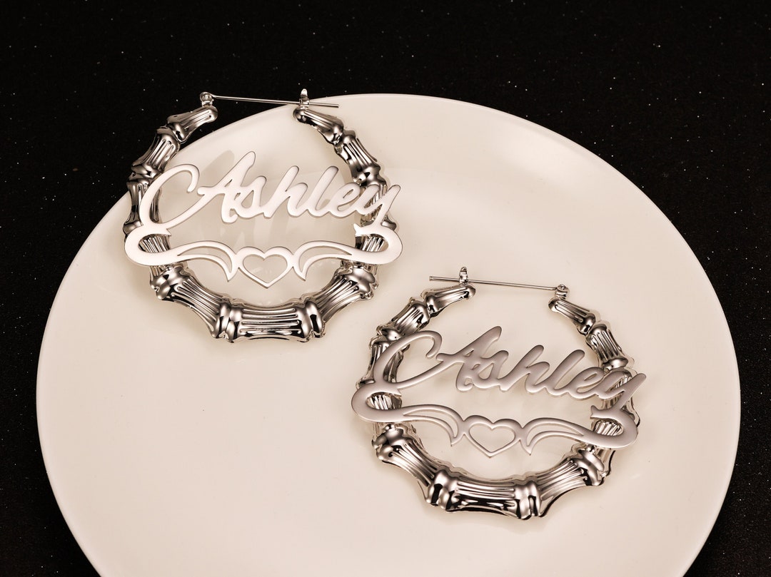Custom Name Bamboo Earrings, Personalized Name Earrings, Custom Name ...