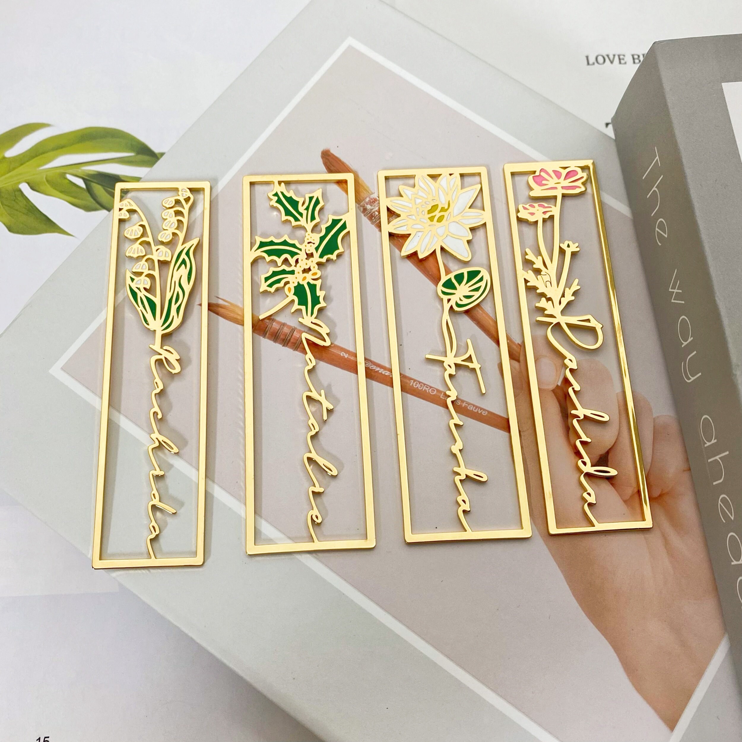 Birth Flower Bookmark, Personalized Name, Gold Plated Gift - Etsy