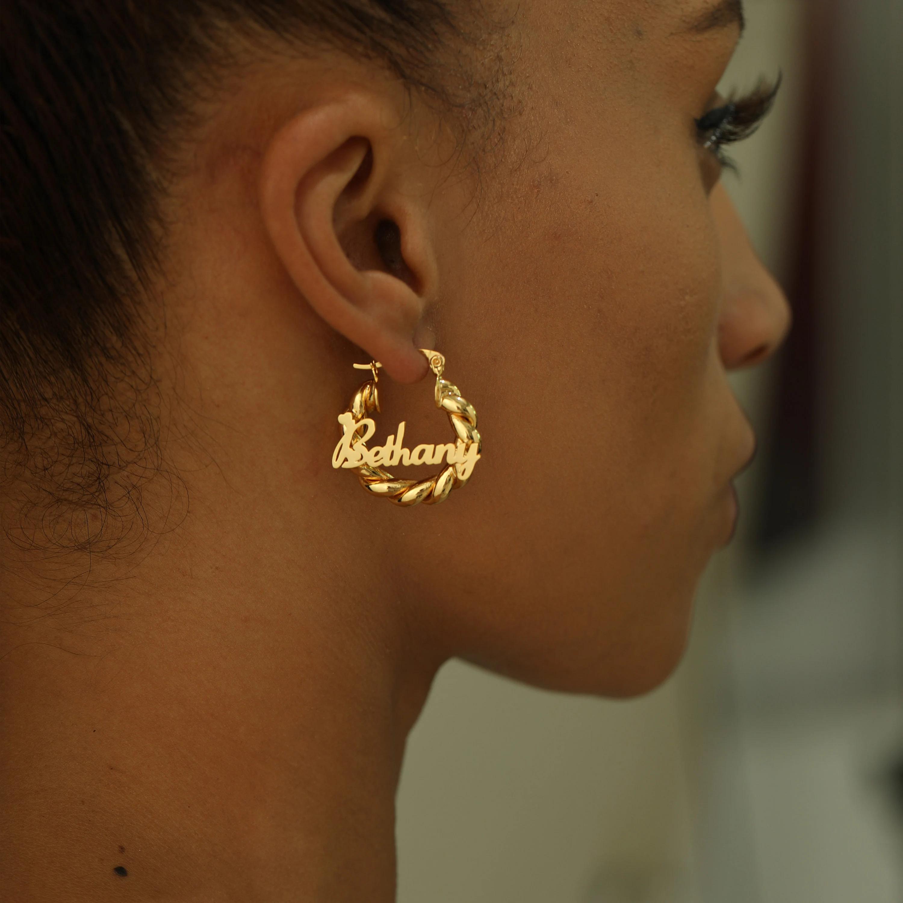 Custom Name Hoop Earrings: Mini Hoops, Personalized Gold Jewelry Gift ...