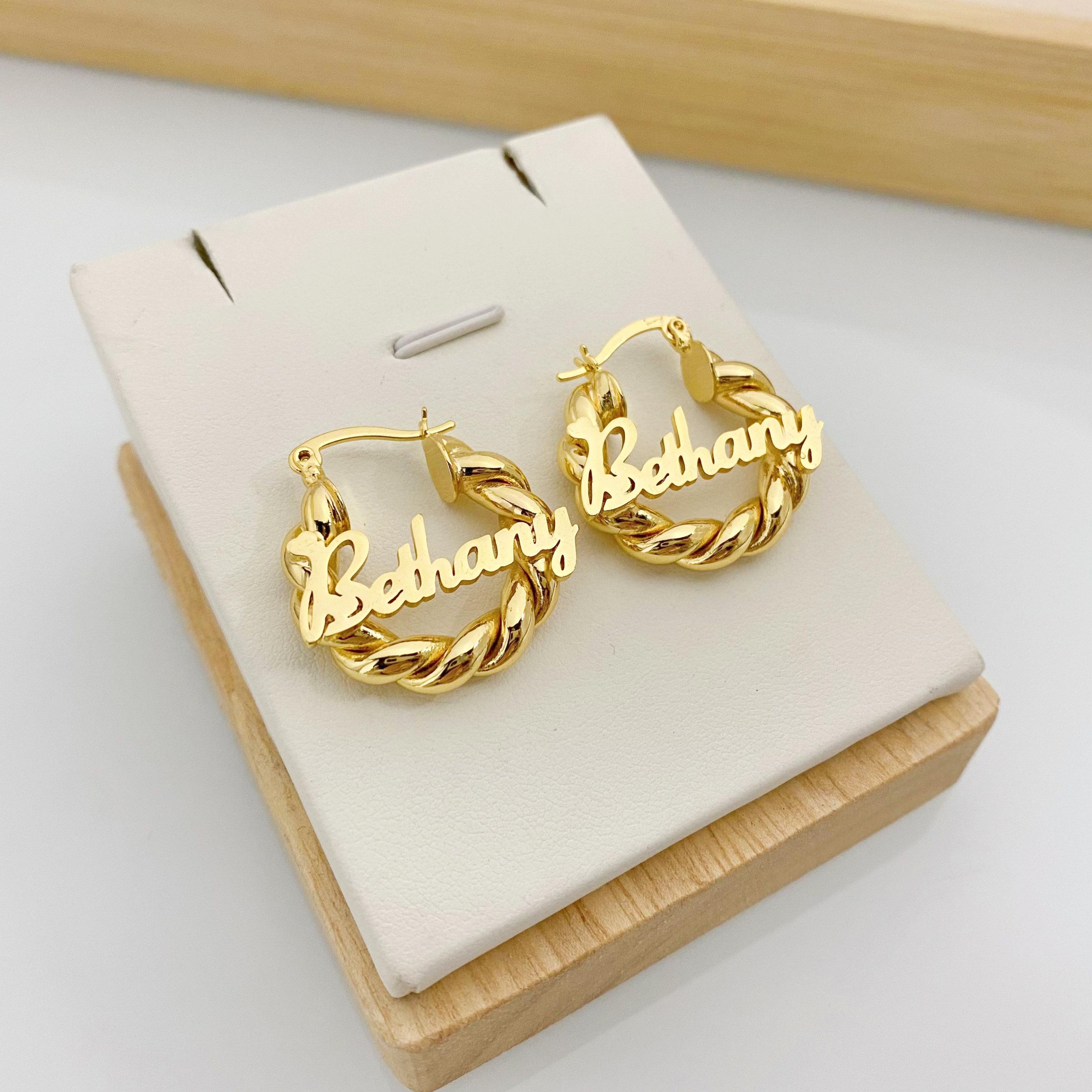 Custom Name Hoop Earrings: Mini Hoops, Personalized Gold Jewelry Gift ...