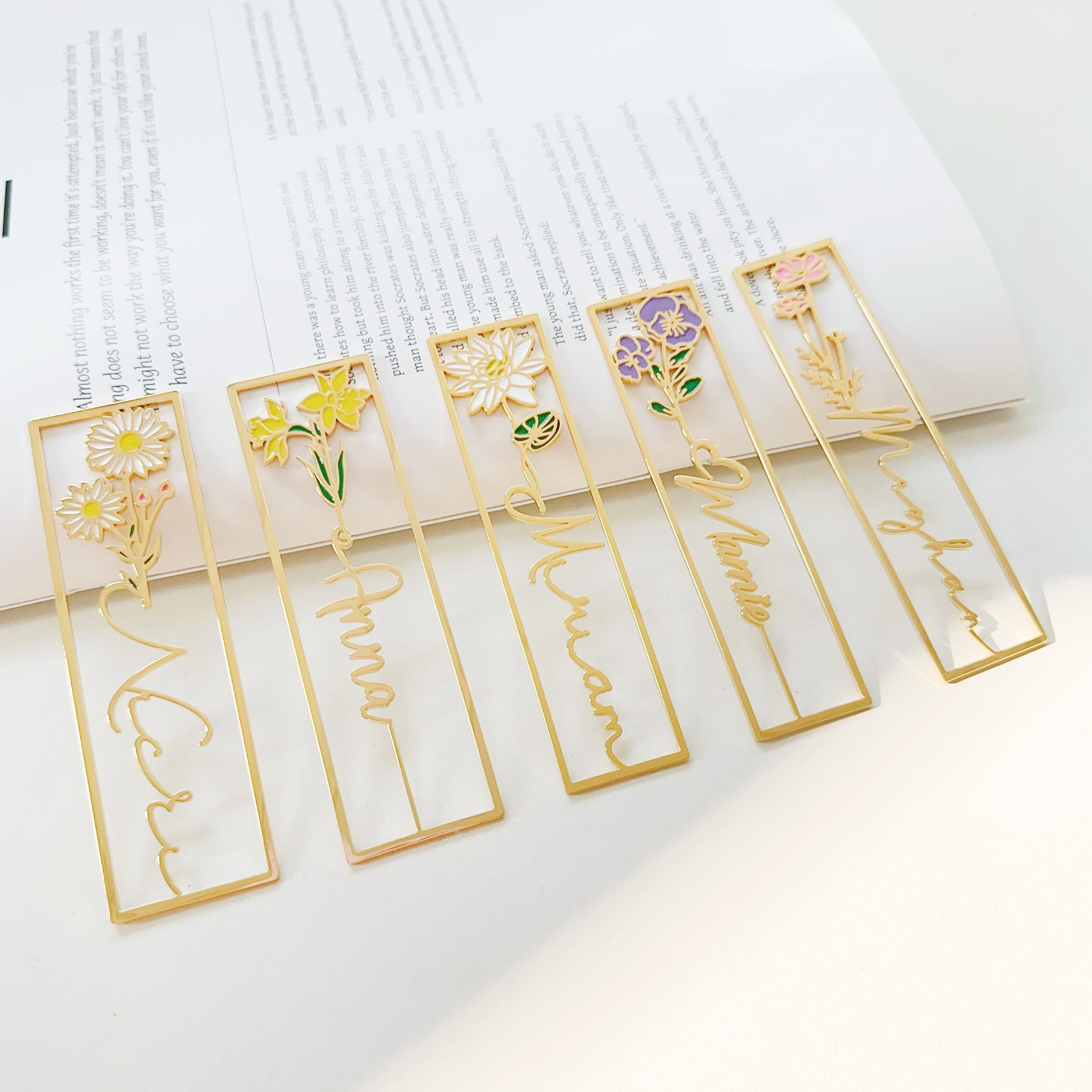 Personalized Birth Flower Bookmark: Stainless Steel Custom Name Gift - Etsy