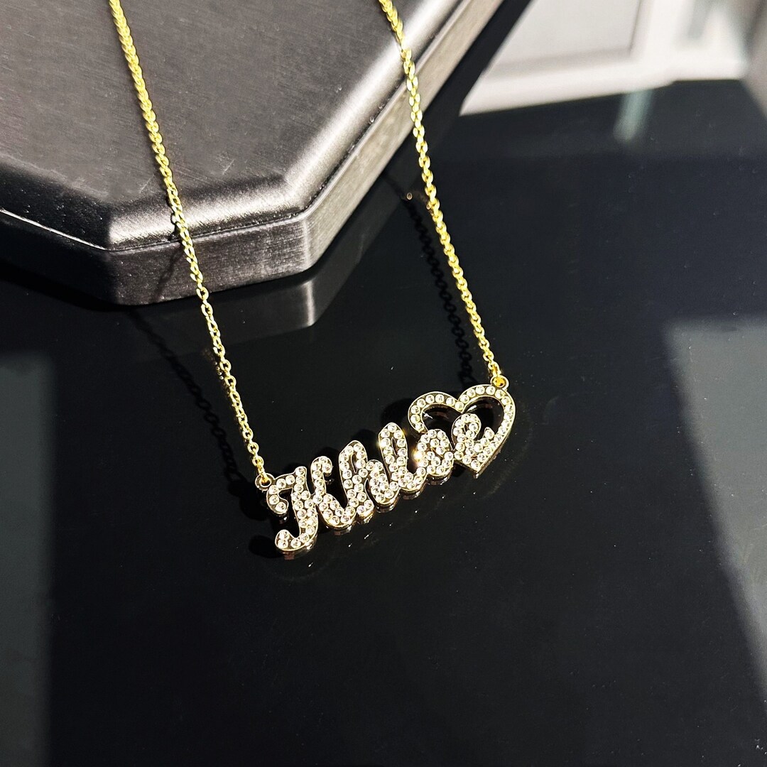 Bling Diamond Name Necklace: Personalized Script Nameplate - Etsy