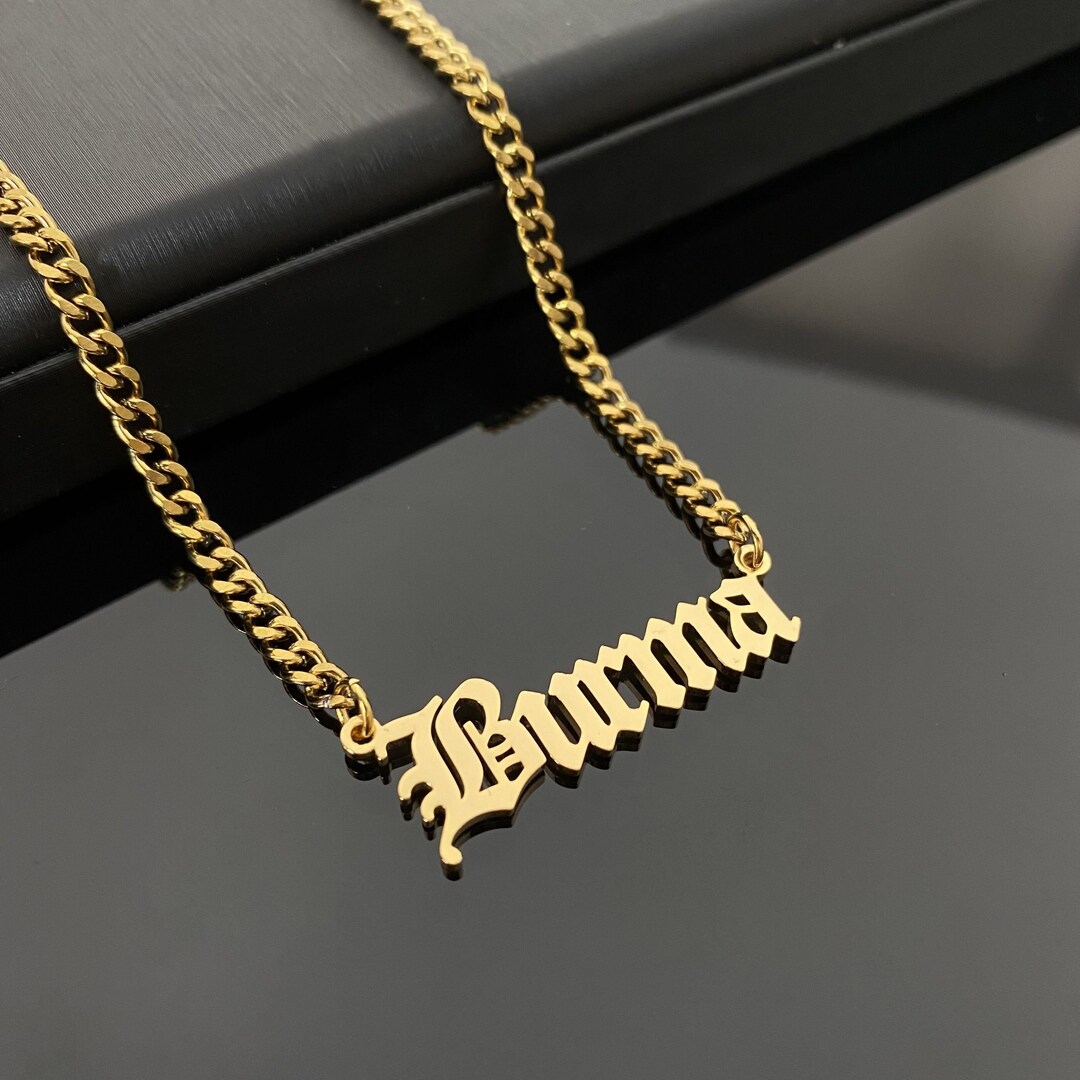 Personalized Old English Name Necklace: Custom Cuban Chain - Etsy