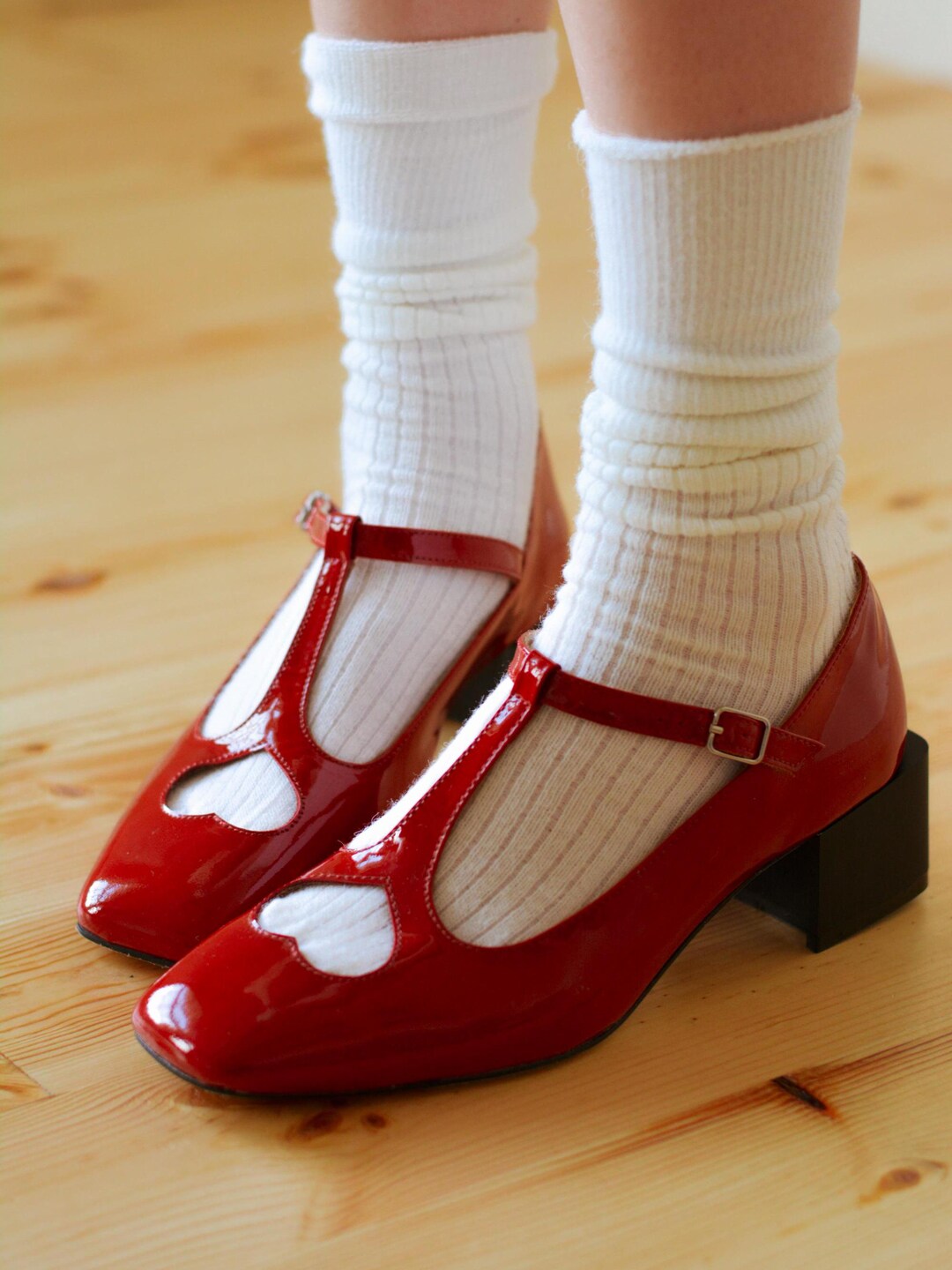 T-strap Mary Janes,leather T-bar Shoes,women Red Shoe,retro Style Red ...