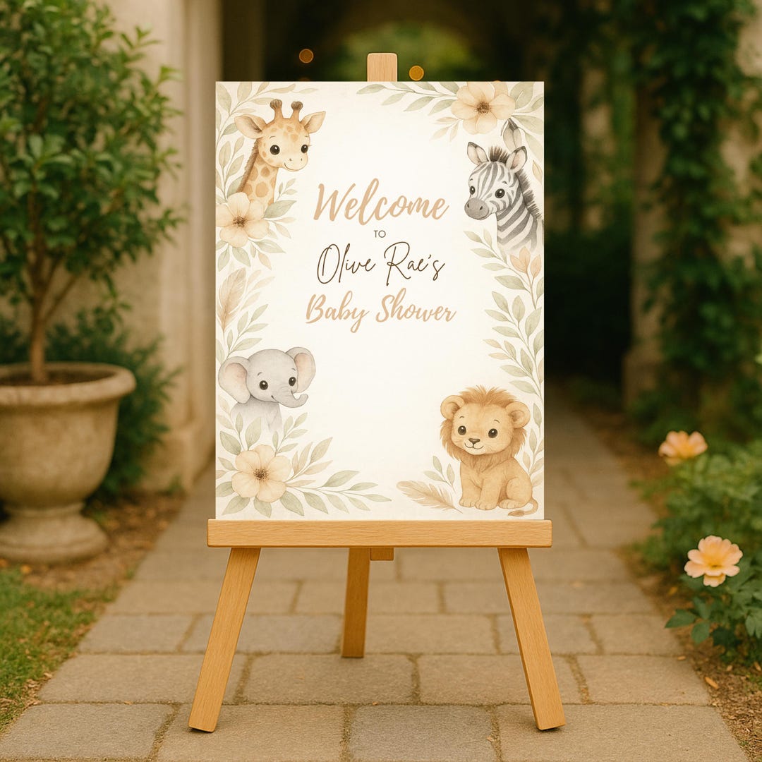 Baby Shower Welcome Sign – Safari Jungle Animals – Edit in Canva ...