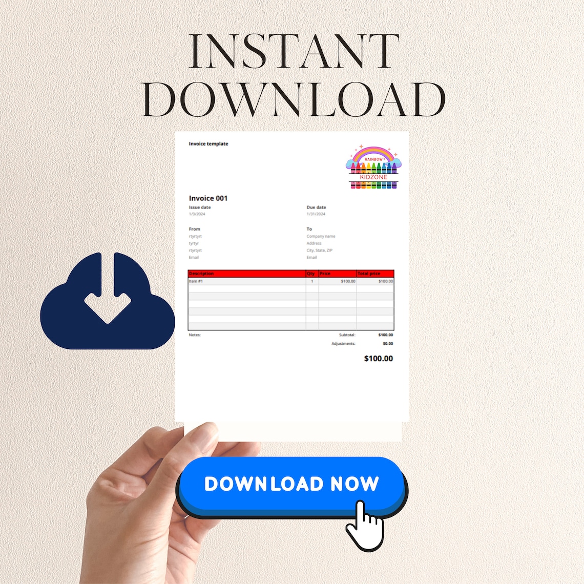 Editable XLS Childcare Invoice Template - Daycare Invoice - Instant ...
