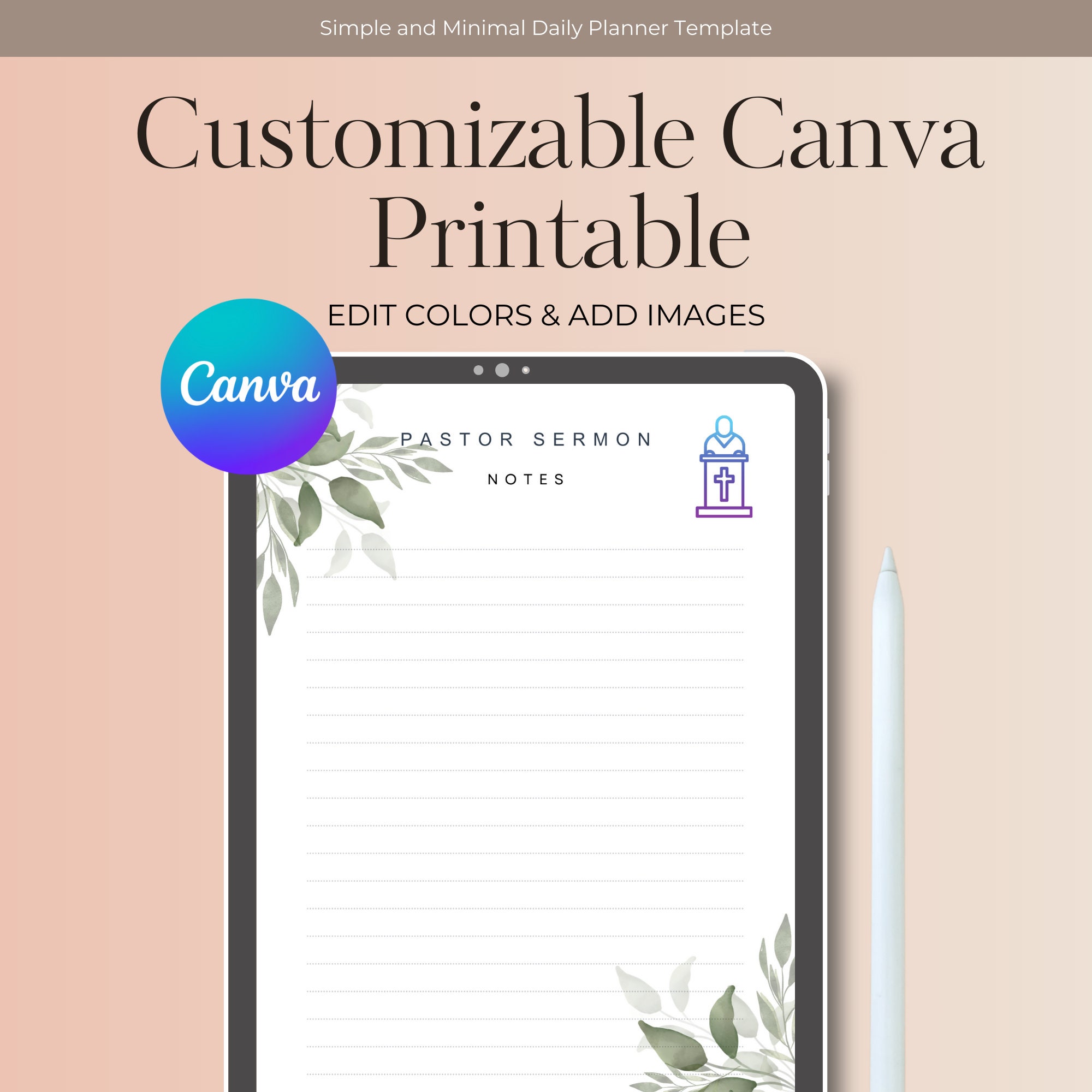 Pastor Sermon Notes - Journal Sermon Notes Template PRINTABLE PDF A4 ...