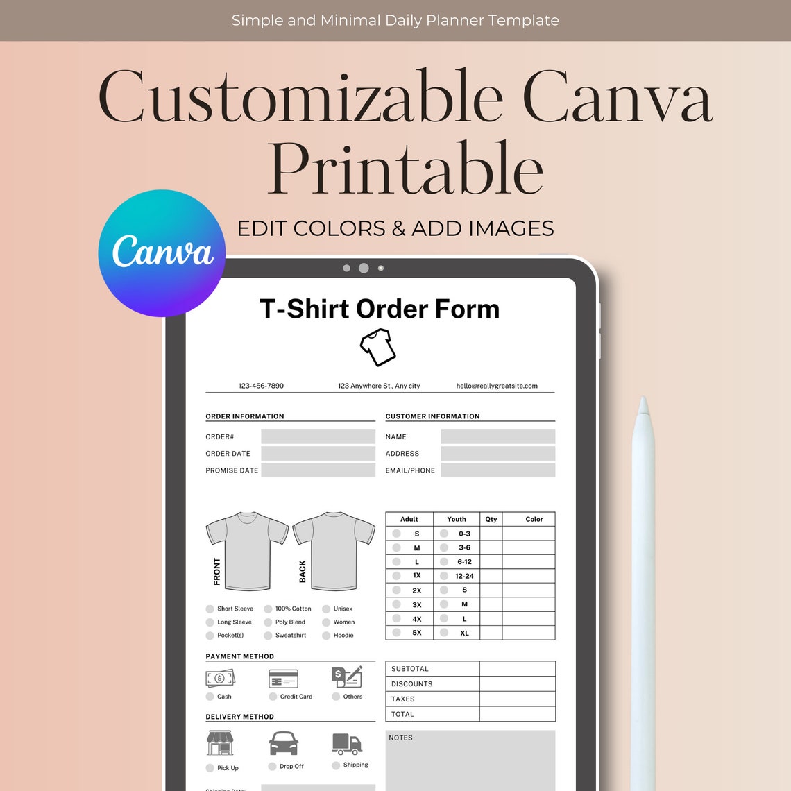 Customizable and Printable T-shirt Order Form Template: Easily Editable ...