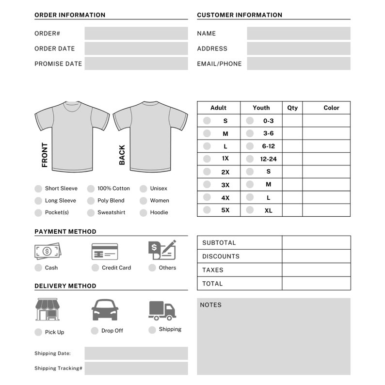 Customizable and Printable T-shirt Order Form Template: Easily Editable ...