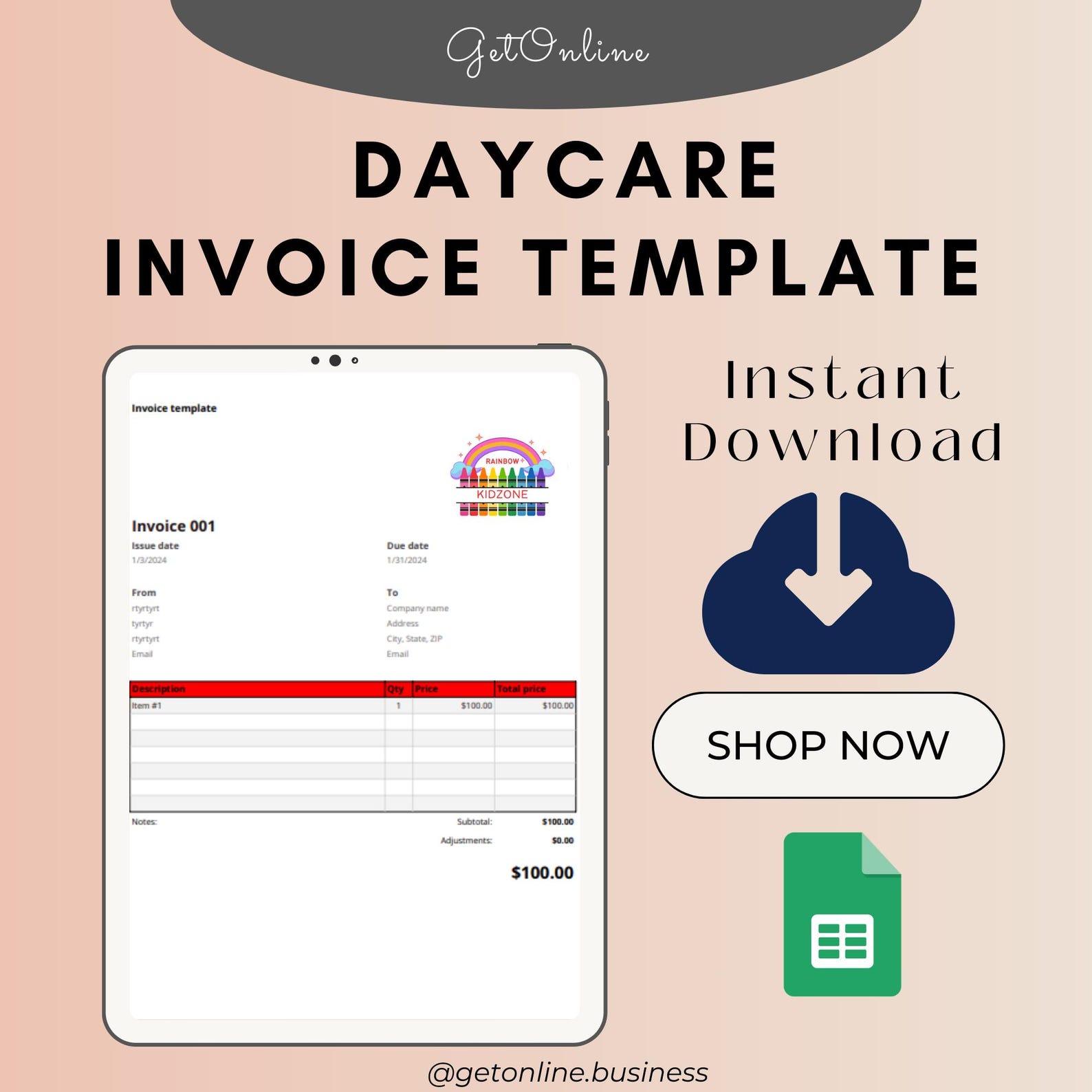 Editable XLS Childcare Invoice Template - Daycare Invoice - Instant ...