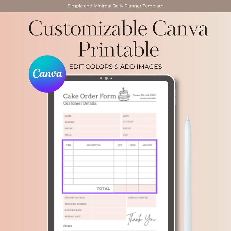 Cake Order Form Template Customizable and Printable: Easily Editable ...