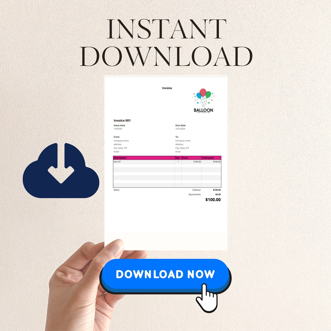 Balloon Decor Invoice Template - Printable A4 Invoice for Party ...