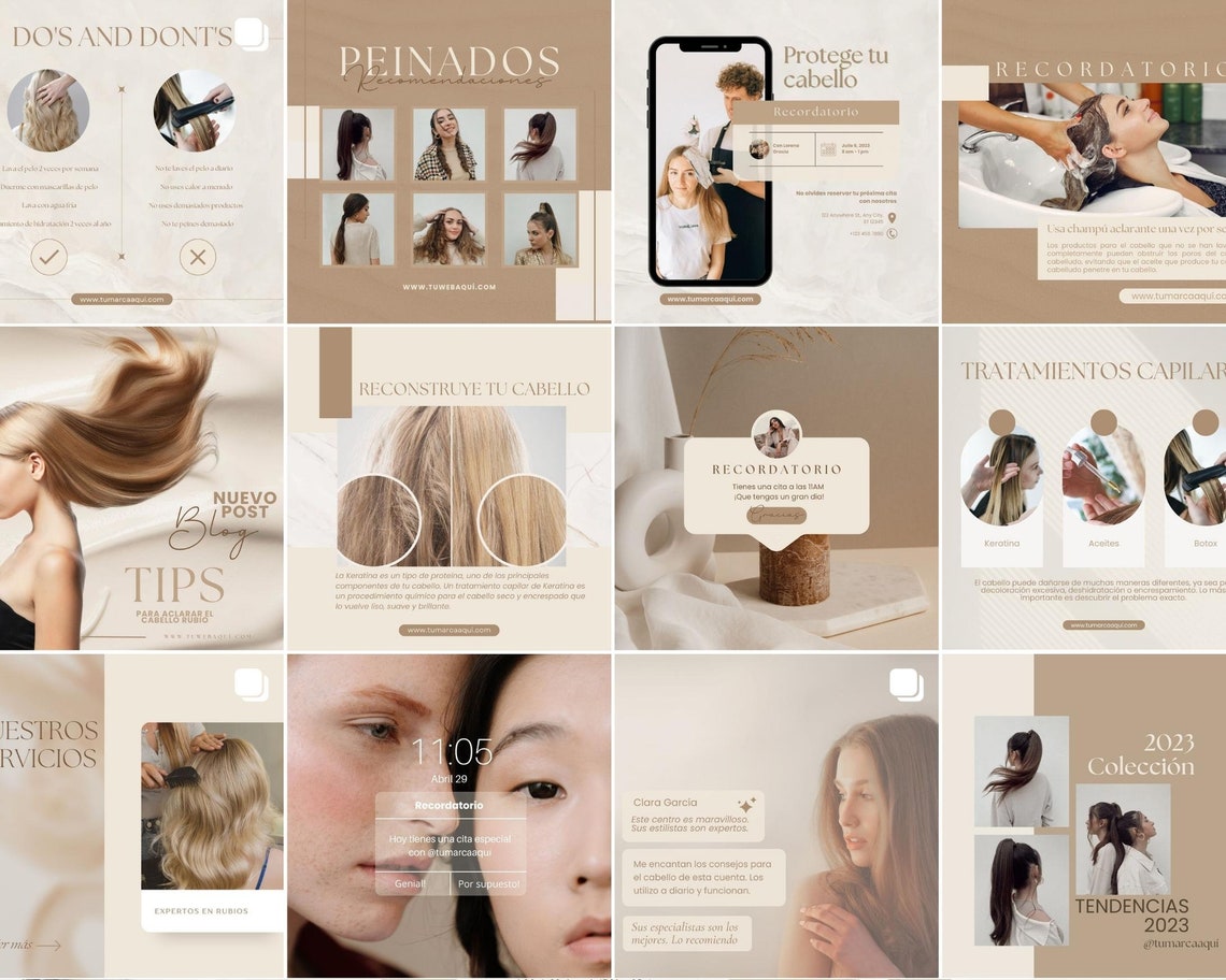150 Beige Salon Instagram Templates: Hair Care Canva (PDF) - Etsy