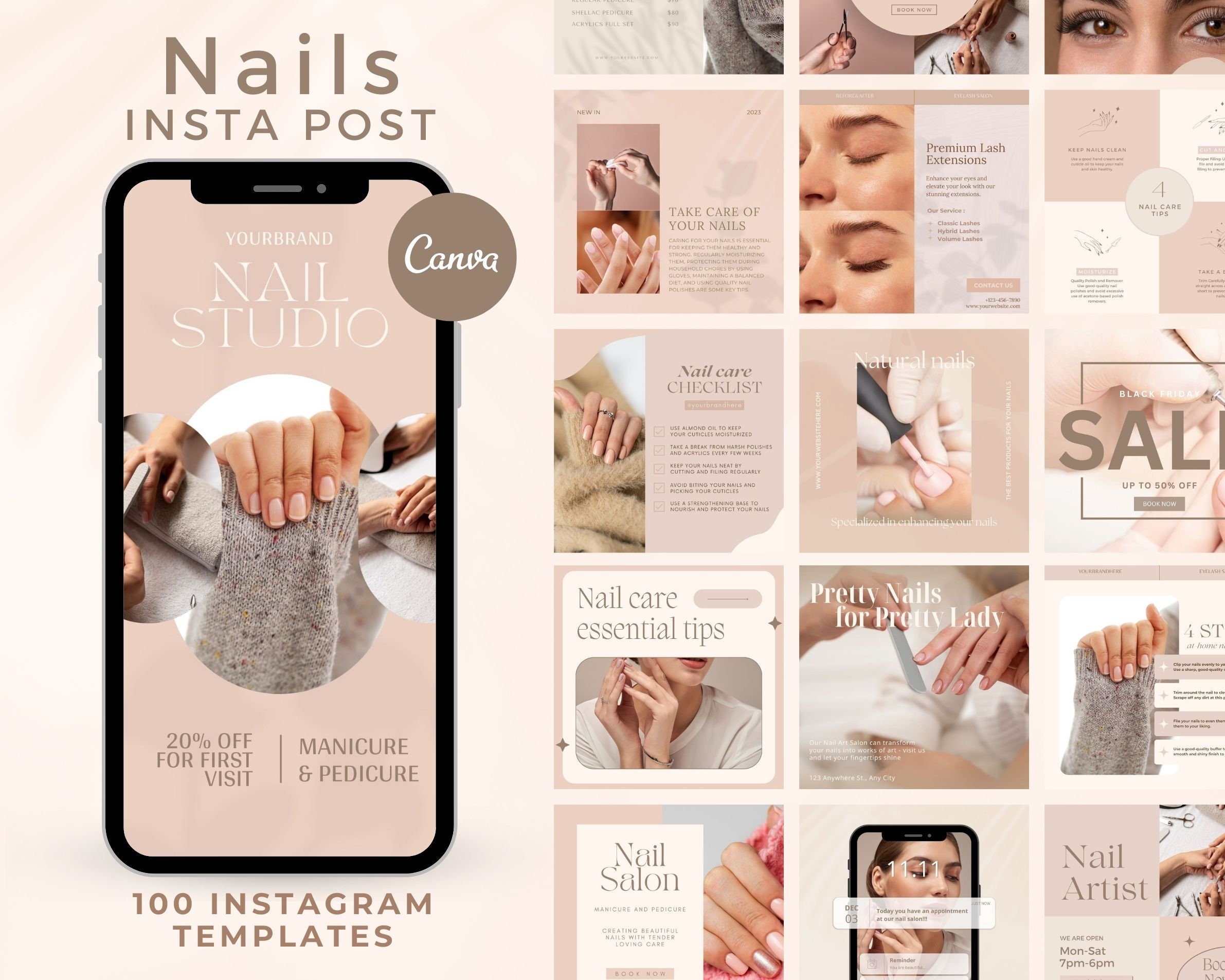 100 Nail Salon Instagram Templates Nail Art Instagram Canva Nail Care ...