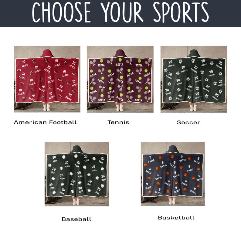 Personalized Football Wearable Hooded Blanket, Custom Name and Number ...