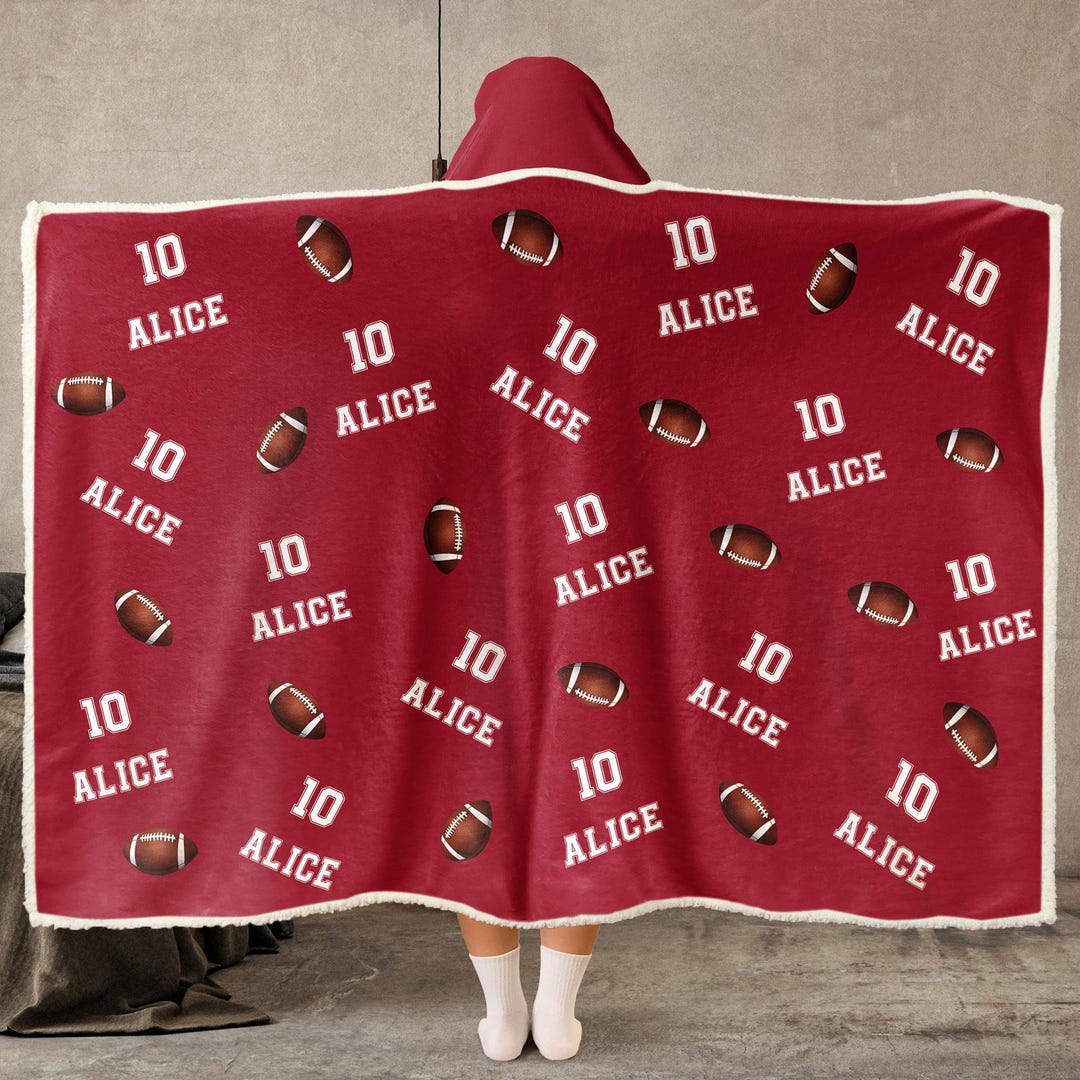 Personalized Football Wearable Hooded Blanket, Custom Name and Number ...