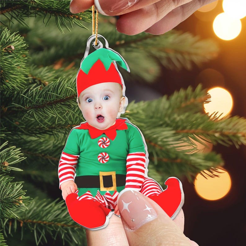 Adorable Newborn Baby Elf, Personalized Babys Photo First Christmas ...