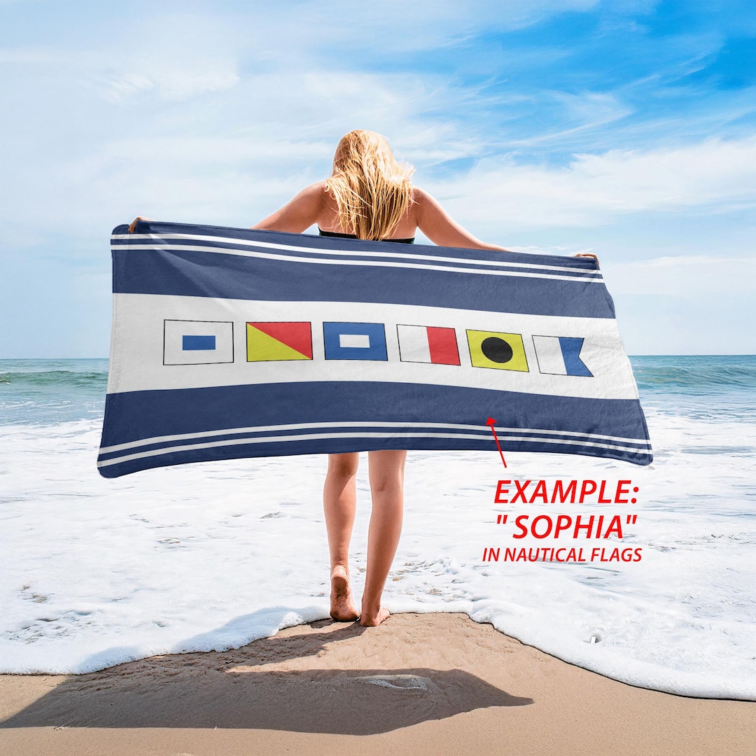 Name in Nautical Flags, Personalized Quick Dry Beach Towel, Custom ...